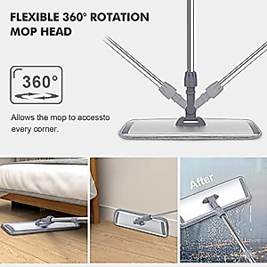 Sunally 18 Inch Professional Microfiber Floor Mop, Wet and Dust Mop with 4 Reusable Mop Pads, Gray
