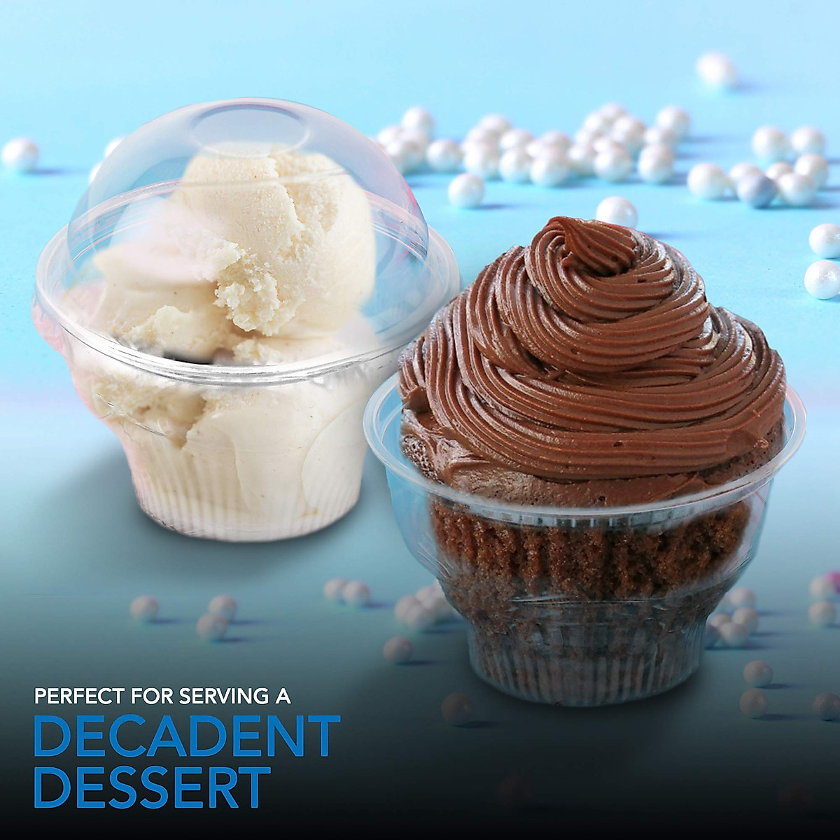 Clear Plastic Dessert Cups with Lids 8 oz (Set of 50) Small Disposable Parfait Cup, Dome Lid - No Hole, 8-Ounce Party Fruit Containers, Banana Pudding Bowl, Jello, Ice Cream, Desserts Container