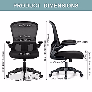 Brick Attic Office Chair, Ergonomic Desk Chair with Lumbar Support and Flip-up Armrest, Height Adjustable Mesh Swivel Computer Office Chair Black