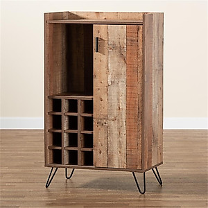Baxton Studio Mathis Modern and Contemporary Rustic Brown Finished Wood and Rose Gold Finished Metal Wine Storage Cabinet