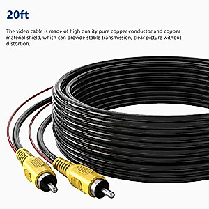 Backup Camera Cable, RCA Car Reversing Video Cable with Female Coupler, 20ft RCA Male to Male Plug Car Reverse Rear View Parking Extension Cable with Detection Trigger Wire RFAdapter for Camera