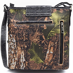 Camouflage Rhinestone Cross Pistol Buckle Western Crossbody Handbags Cowgirl Country Studded Purse Women Single Shoulder Bag (#1 Black)