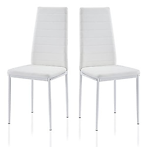 Paonne PU Dining Chairs Set of 2, High Back Leather Chairs for Kitchen Dining, Armless Chair Set of 2 Waterproof Leather Home Chairs 2 with Metal Frame and Legs