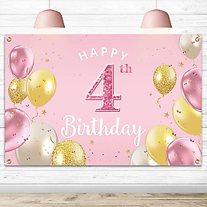 PAKBOOM Happy 5th Birthday Backdrop Banner - 5 Birthday Party Decorations Supplies for Girls - Pink 3.9 x 5.9ft