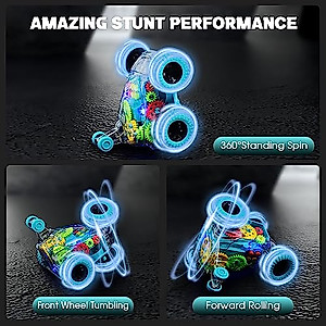 GEERAY Toy Cars for Boys 4-6, Remote Control Car for Toddlers 1-3, RC Stunt Car Toys for Kids, 4WD 360°Rotating Toddlers RC Car with Cool Headlights