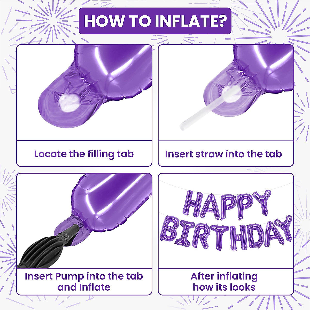 KatchOn, Purple Happy Birthday Balloons - 16 Inch, Helium Supported | Foil Happy Birthday Balloons Purple for Unicorn Birthday Decorations | Happy Birthday Balloon Banner, Purple Birthday Decorations
