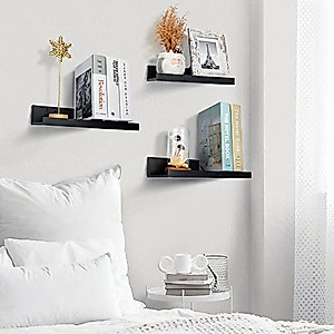 Floating Shelves for Wall Décor Storage, Wall Shelves Set of 5, Wall Mounted Wood Shelves for Bedroom, Living Room, Bathroom, Kitchen, Small Picture Ledge Farmhouse Shelves, Black