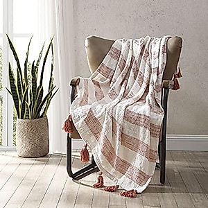 Brielle Home Lara Striped Cotton Throw Blanket, Spice, 50x60