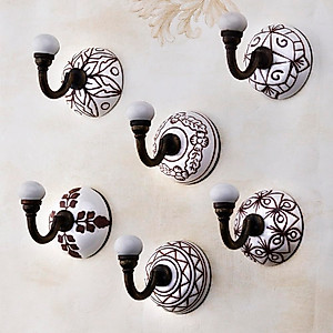 IndianShelf 1 Pieces Brass White Round Decorative Coat Hooks Kitchen Unique Ceramic Wall Hooks for Hanging Towel Hook Farmhouse Backpack Purse Hanger Heavy Duty Entryway Shower Robe Holder Hat Rack