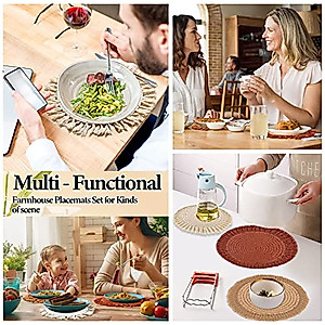 13 Inch Round Cotton Placemat Set of 4 Boho Placemats Table Mats Woven Mandala Tassels Washable Table Placemats for Kitchen Dining Weddings Home Farmhouse Decoration Heat Resistant Circle Place Mat