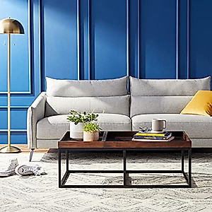 Amazon Brand – Rivet Modern Industrial Coffee Table with Metal Base and Trays, 42.1"W, Walnut Finish