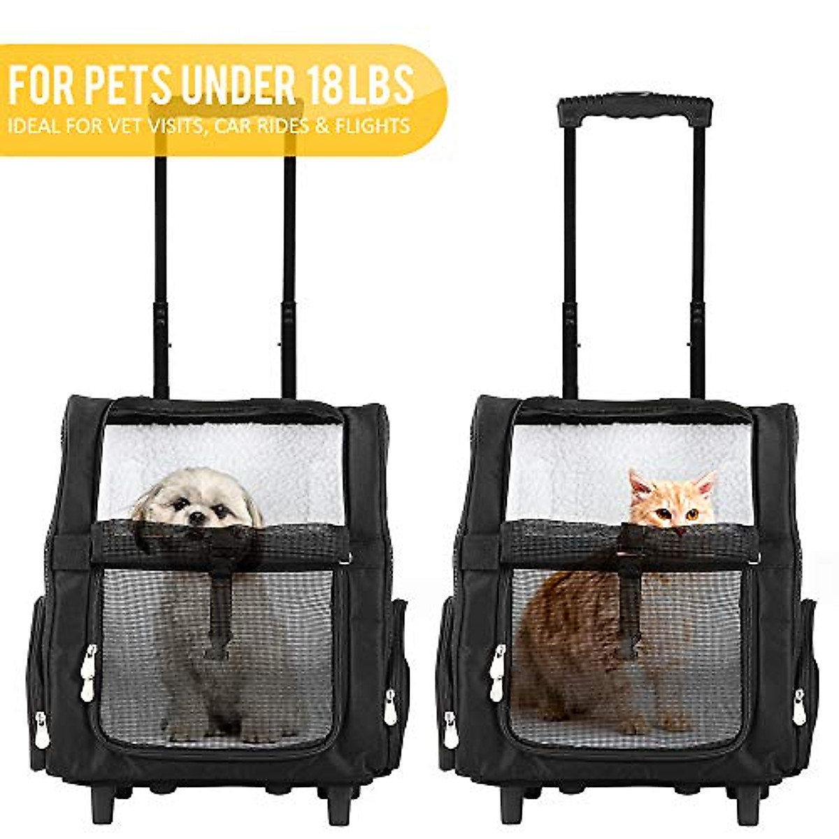 KOPEKS Deluxe Backpack Pet Travel Carrier with Double Wheels - Black - Large, KPS-1114