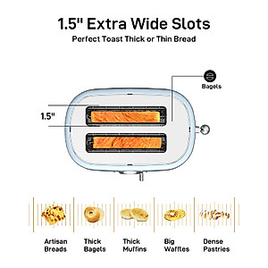 2 Slice Toaster, Wide Slots, Lift + Look, Auto-Off, & Frozen Modes for Toast, Bagels, Waffles & Fruity Breads, Retro Collection, Easy-Clean Crumb Tray, Blue