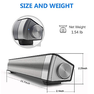 TOPROAD Sound Bar | Soundbar Wired and Wireless Bluetooth 5.0 Speaker | Built in Mic | for Cell Phone/Tablet/Projector and Support TV with AUX/RCA Output