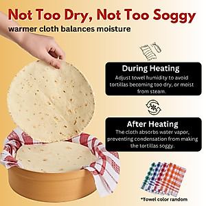 Mexican Terracotta Tortilla Warmer Thanksgiving, Authentic Terra Cotta Tortilla Holder w Warmer Cloth, Natural Clay Heater & Tortillero - Hold 8 inch Flour Tortillas, Warmer for Roti Bread Pancakes