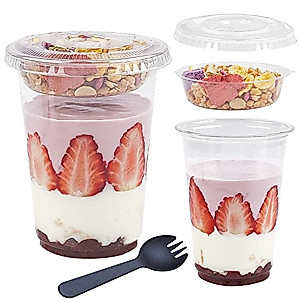 Zezzxu 50Pack 16 oz Clear Plastic Parfait Cups with Insert and Flat Lids (No Hole) Disposable Dessert Cups On the Go Parfait Conatiners for Yogurt Fruit Cereal Oatmeal Dips and Veggies