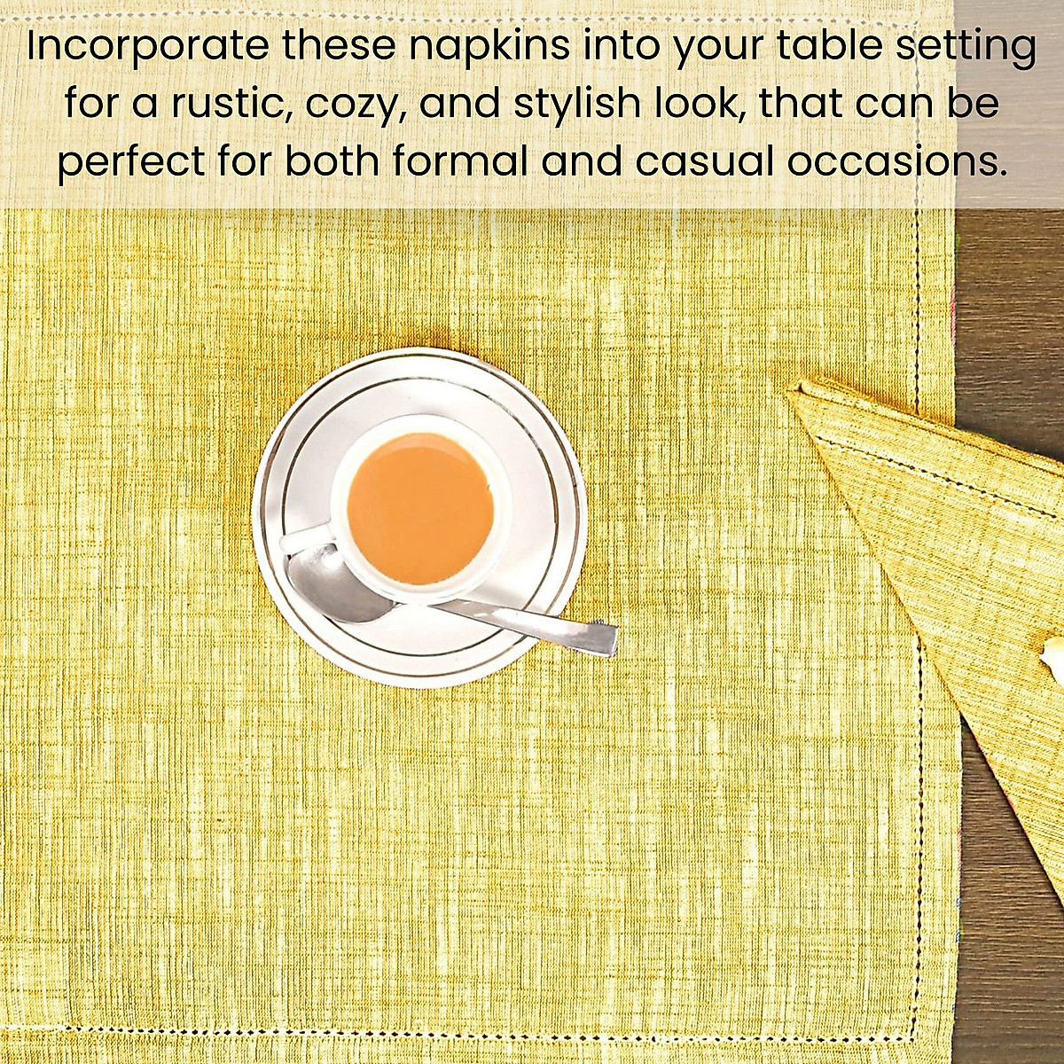 Cotton Clinic 12 Pack Farmhouse Style Slub Textured 18x18 Cloth Dinner Napkins, 100% Cotton for Everyday Use and Events - Soft and Durable Cocktail Napkins, Wedding Dinner Napkins, Yellow