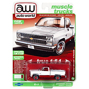 1983 Chevy Silverado 10 Fleetside Pickup Truck White & Carmine Red w/Red Interior Ltd Ed 17120 pcs 1/64 Diecast Model Car by Autoworld 64322-AWSP074 B