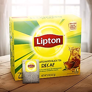 Lipton Tea Bags For a Delicious Beverage Decaffeinated Black Tea Caffeine-Free and Made With Real Tea Leaves 75 Tea Bags