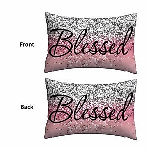 Mugod Rectangle Pillowcase Black Blessed on Silver Pink Dot Highlights,Throw Cushion Covers Rectangle Zipper Decor Sofa Couch Bedroom Living Room Home 20x30 Inches