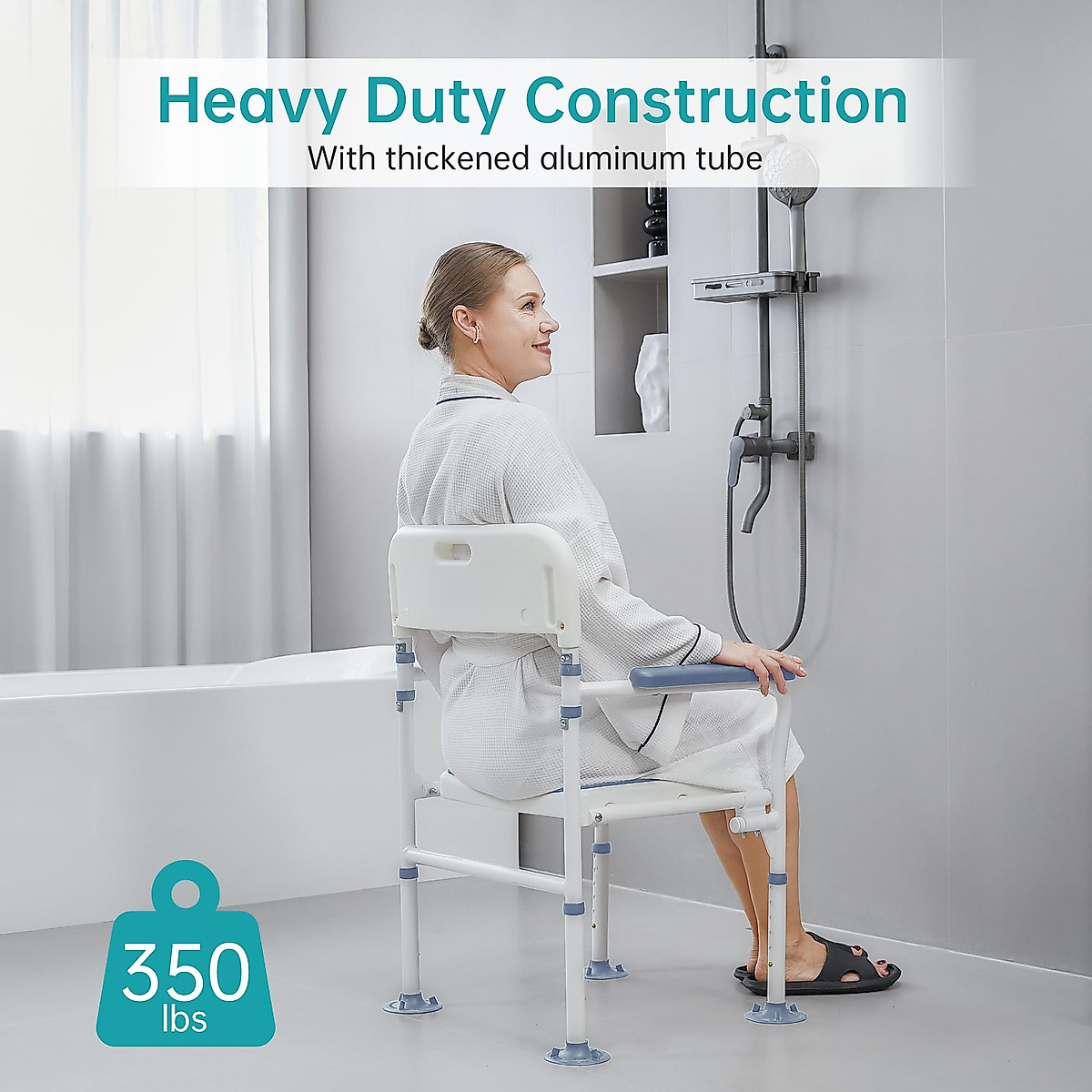 ELENKER Folding Shower Chair 350lbs, Heavy Duty Bath Safety Seat with Soft EVA Cushion and Large Suction Cups for Seniors Handicap and Pregnant Women