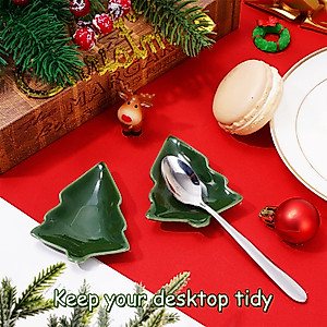Whaline 4Pcs Christmas Coffee Spoon Rest Ceramic Teaspoon Holder mas Tree Shaped Sauce Dishes Seasoning Dipping Bowl Christmas Ring Dish for Xmas Kitchen Office Party Decor