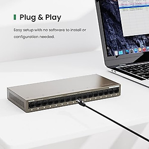 Tenda TEG1016M, 16 Port Gigabit Switch, Unmanaged Ethernet Switch with Traffic Optimization, Plug & Play, Fanless & Metal Design Network Switch, Limited Lifetime Protection