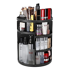 Syntus 360 Rotating Makeup Organizer, DIY Adjustable Bathroom Makeup Carousel Spinning Holder Rack, Large Capacity Cosmetics Storage Box Vanity Shelf Countertop, Fits Makeup Brushes, Lipsticks, Black