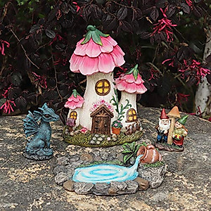 Aivanart Fairy Garden Decor Gnome House Kit, Sculptures Statues Dragon Elf Figurines Fountain Yard Decor Lawn Ornaments Outdoor Miniature Garden Accessories