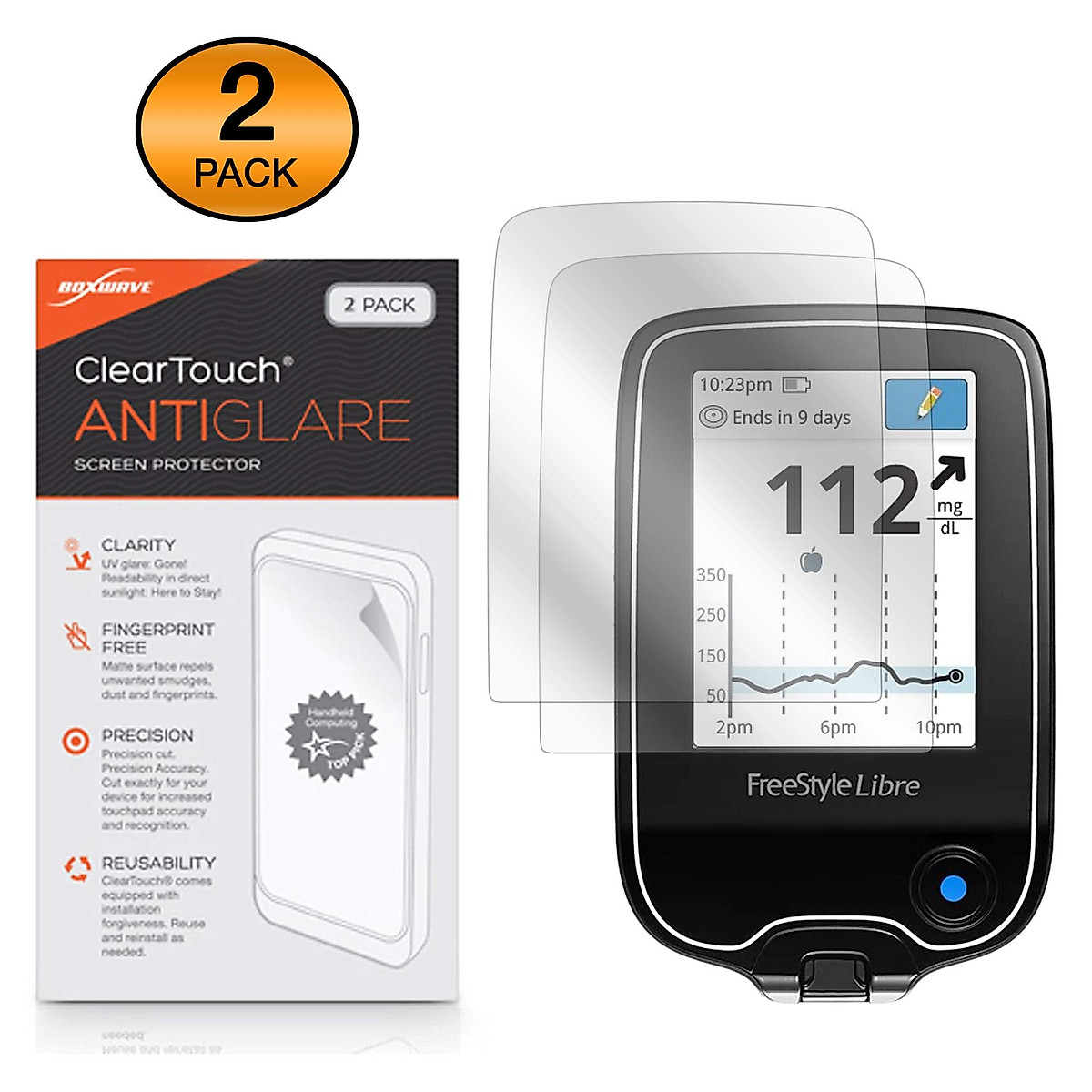 BoxWave Screen Protector Compatible with Freestyle Libre Reader - ClearTouch Anti-Glare (2-Pack), Anti-Fingerprint Matte Film Skin for Freestyle Libre Reader