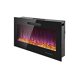 Prominence Home LED Slim Design Electric Fireplace Insert and Wall Mounted Fireplace with 1500 Watt Heater, Log & Crystal Ember Options, Adjustable Realistic Flame and Remote Control, (36 Inch)