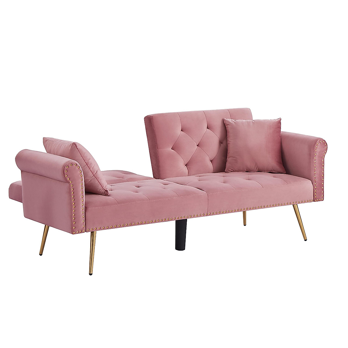 Anwick Modern Velvet 2 in 1 Futon Sofa Bed,Convertible Folding Sleeper Bed Couches with 2 Pillows,73" Tufted Recliner Love Seat with Golden Chrome Legs for Living Room Apartment Office