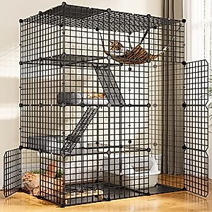 YITAHOME Large Cat Cage Indoor Enclosure Metal Wire 4-Tier Kennels DIY Cat Playpen Catio with Large Hammock for 1-3 Cats
