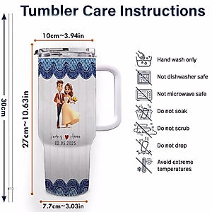 Custom 40oz Tumbler with Handle – wedding day timeline-Personalized Couple Gift for Anniversary Wedding Gift, Birthday, Mother's Day, Valentine’s Day 5gaaWk