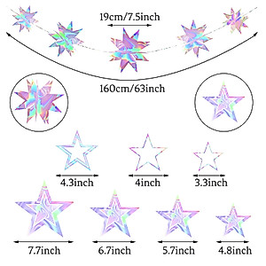 Fumwase Iridescent Star Party Decoration 3D Star Decorations Hanging Paper Garland Holographic Twinkle Little Stars Garlands for Christmas Graduation New Year Birthday Bachelorette (Iridescent)