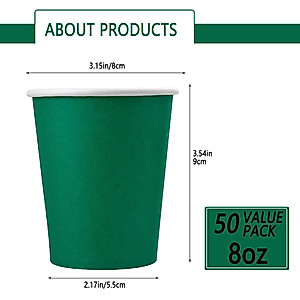 Fedmut Disposable Paper Cups Green Paper Cups 8oz 50 Pack, Hot Paper Cups,Paper Drinking Cups Ideal for Home,Picnic