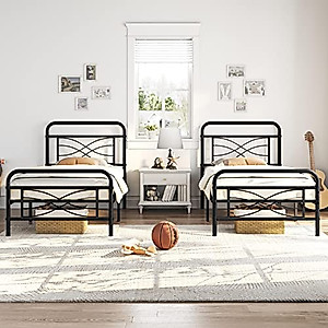 Topeakmart Twin Bed Frames Metal Bed with Vintage Style/Criss-Cross Design Headboard/Mattress Foundation/No Box Spring Needed/Under Bed Storage/Strong Slat Support Black Twin Bed