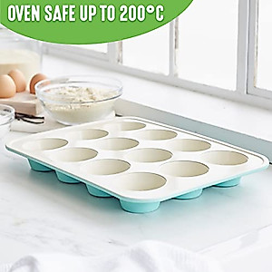 GreenLife Bakeware Healthy Ceramic Nonstick, 12 Cup Muffin and Cupcake Baking Pan, PFAS-Free, Turquoise