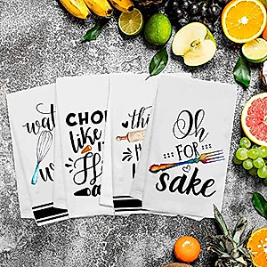 KamaLove Funny Kitchen Towels, Dishcloths Sets of 4.Best Housewarming Gifts, Funny Dish Towels, Cute Kitchen Towels.New Home Housewarming Gifts, Funny Sayings Towels, Decorative Tea Towels (Color)