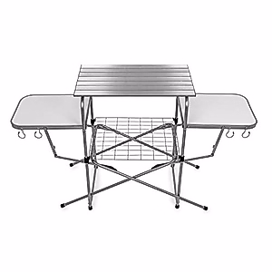 Camco Olympian Deluxe Portable Grill Table | Provides Plenty of Room for Grilling Gear | Ideal for Picnics, Camping, Boating, Tailgating, and Backyard BBQs | (57293) Silver