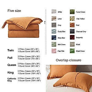 Simple&Opulence French Linen Duvet Cover Set 88" x 92"- 3 Pieces (1 Comforter Cover,2 Pillowcases)- Natural Flax Cotton Blend-Solid Color Breathable Farmhouse Bedding-Rust, Queen