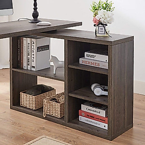 HSH L Shaped Computer Desk, Rustic Wood Corner Desk, Industrial Writing Workstation Table with Cabinet Drawer Storage for Home Office Study, Grey 60 inch