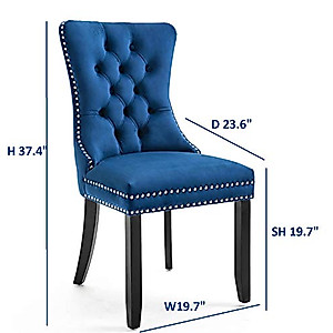 Set of 2 Dining Chairs Modern for Dining Room Kitchen Accent Side Chair Velvet Button Tufted Padded Cushion Seat and Back (Sapphire Blue)