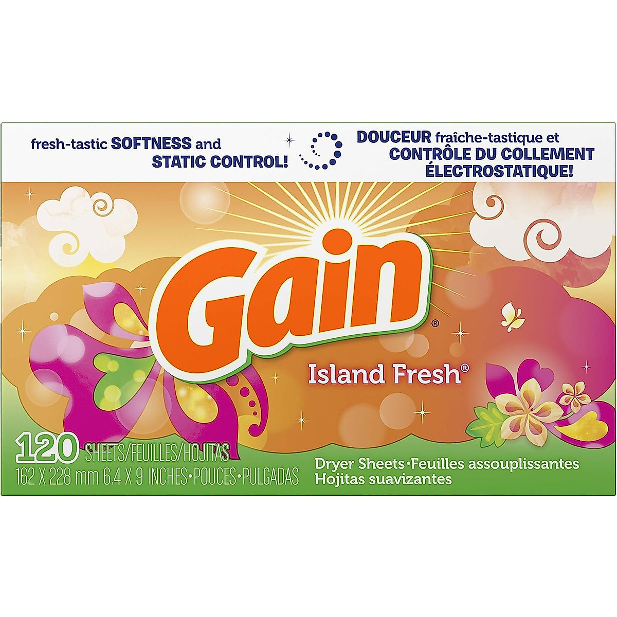Gain Dryer Sheets with Freshlock, Island Fresh Scent, 120-count