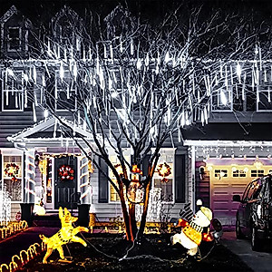 JMEXSUSS Solar String Lights Outdoor Waterproof, White Christmas Tree Lights, 8 Tube 144 LEDs Meteor Shower Rain Lights for Tree Wedding Xmas Holiday Party Patio Decoration
