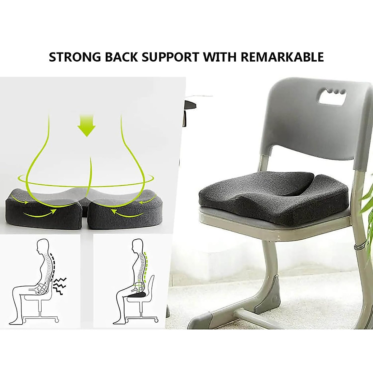 Libiyi Seat Comfort Pro, Libiyi Non-Slip Comfort Cushion Pad, Breathable Memory Foam Seat Cushion, Lumbar Support Pillow, Seat Cushion Pillow Office Chair for relieve Hip and Back Pain (Gray, A)