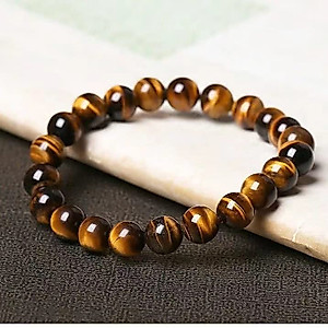Q&D&S Natural Lava Beads Bracelet for Men Stretch Elastic Bracelets Adjustable Braided Rope Gemstone Bracelets for Women (Style A)
