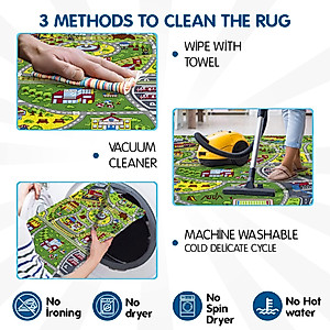 Booooom Jackson Pack 2 Train Car Rugs for Toy Cars,Car Mat,Road Rug,Kids Car Carpet Playmat Rug,Kids Car Rug Play Mat,Fun Car Play Area Rug,Non Slip Kids Car Play Rug for Playroom Bedroom