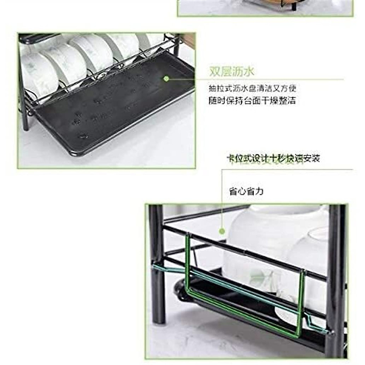 Plate Rack Draining Dish Rack Black Double Stainless Steel Dish Rack Drying Rack Utensil Holder Cutting Board Holder And Dish Drainer Pan Plate Holder