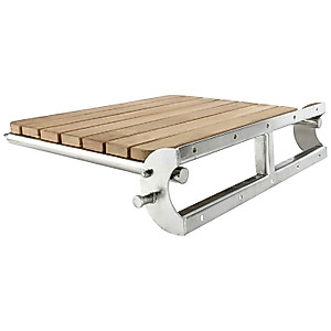 Amarine-made Teak Folding Shower Seat - Wall Mounted - Solid Wood Fold Down Spa Bench (21-5/8"x15"x1.7")